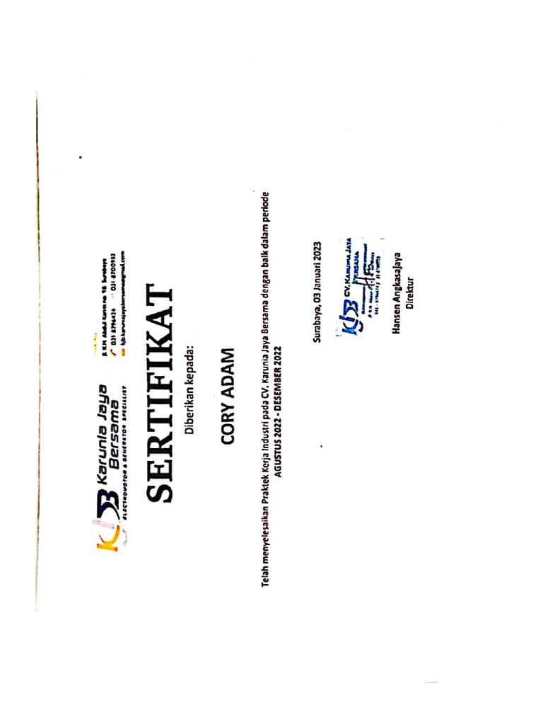 Sertifikat Magang | PDF