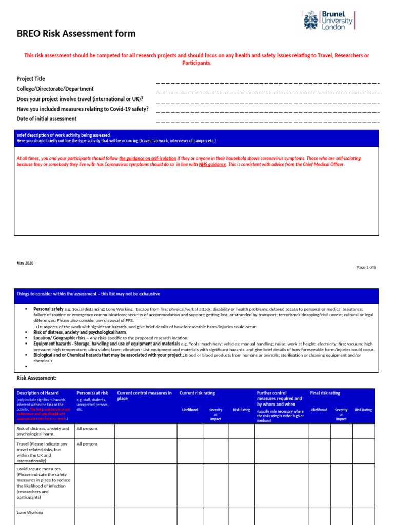 Risk Assessment Template | PDF