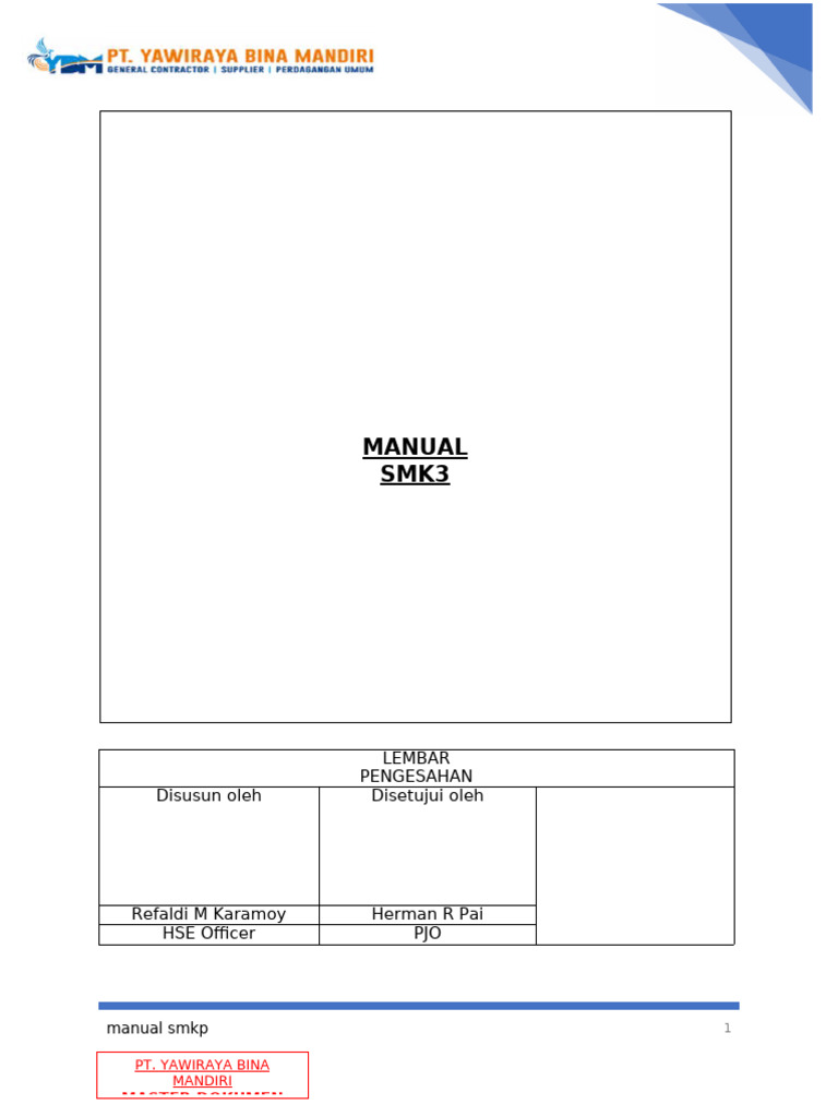 Manual SMK3 PT. Yawiraya Bina Mandiri | PDF