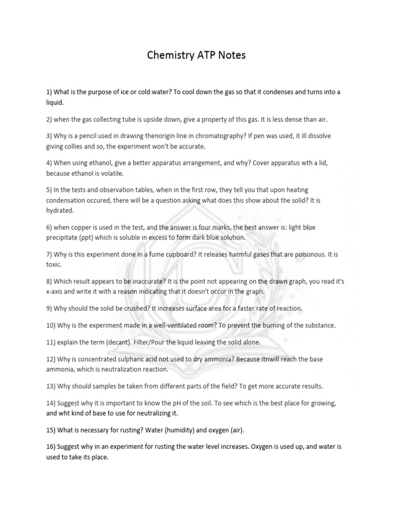 Chemistry ATP Notes O Level - Caienotesofficial | PDF