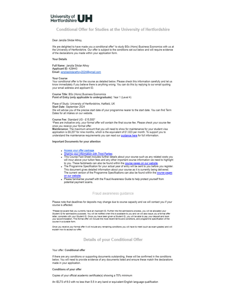 Conditional Offer Letter | PDF