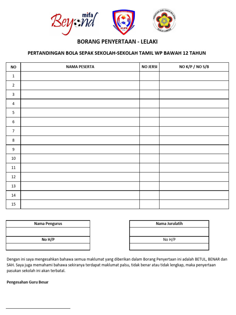 Borang Penyertaan B12 - Lelaki | PDF