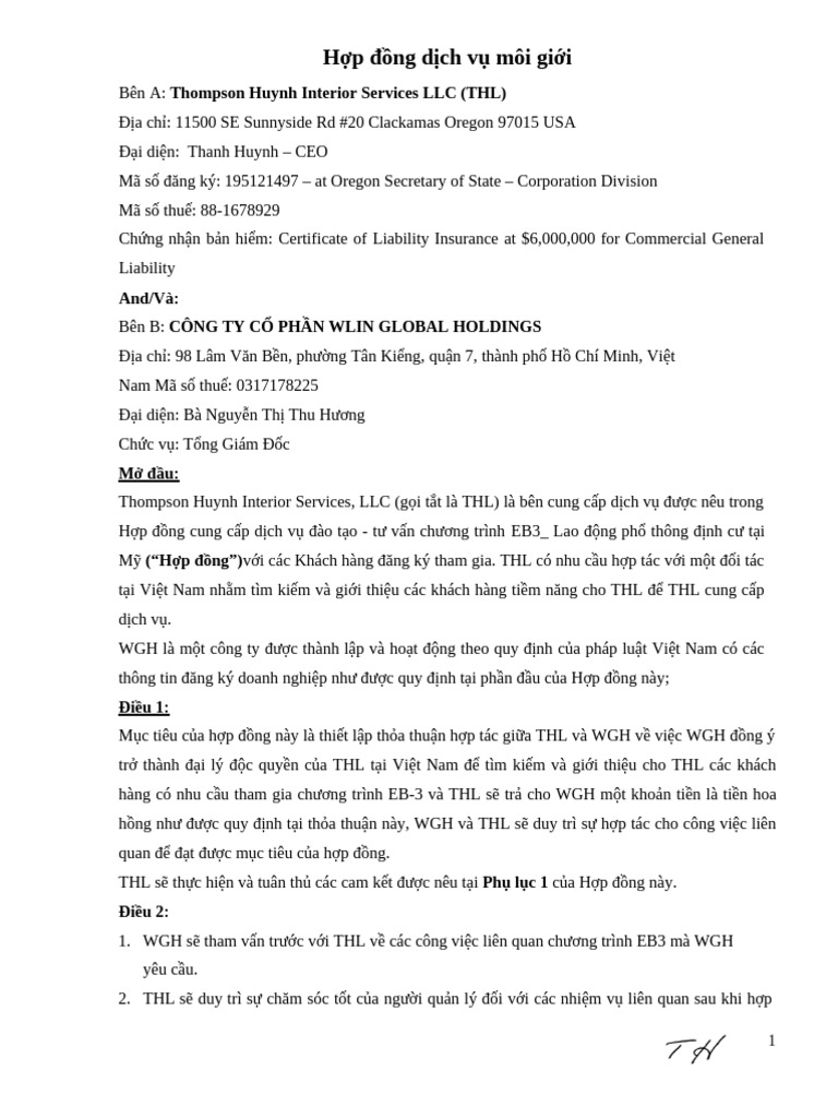 HĐ Môi Gi I Eb3 - Wic Và THL - 9999 - Final | PDF