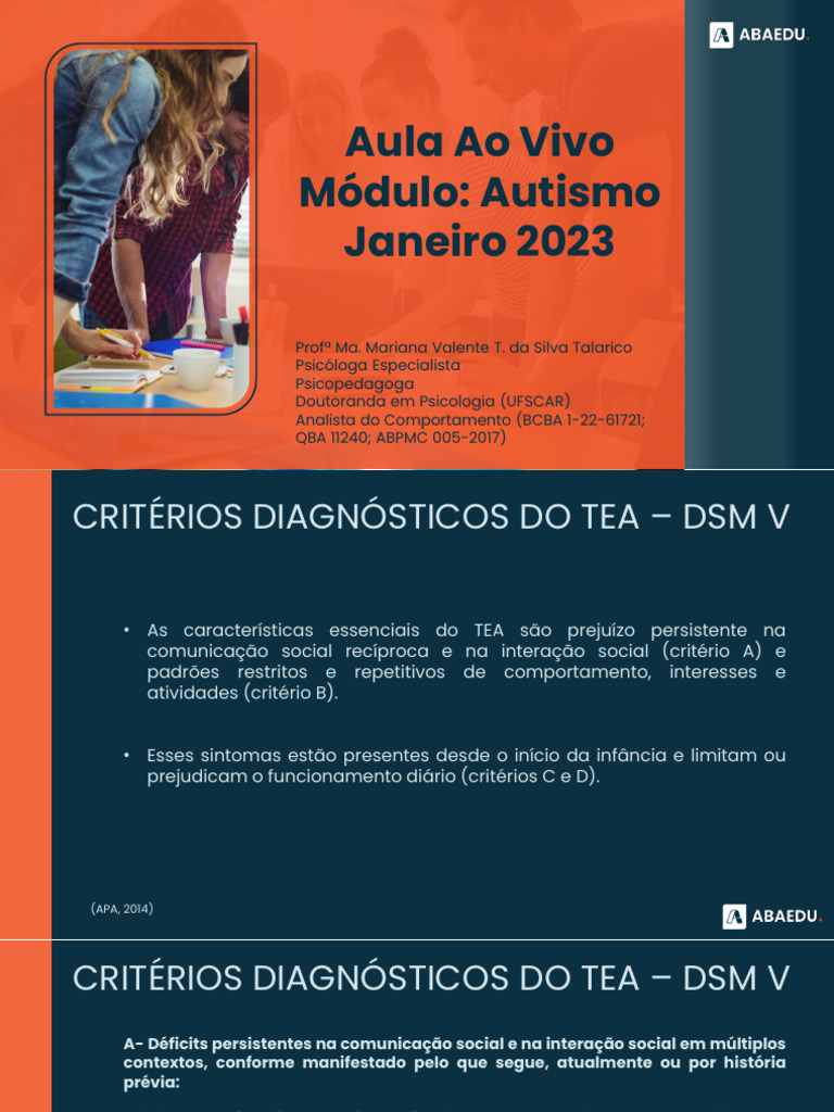 Aula Ao Vivo Módulo: Autismo Janeiro 2023 | PDF