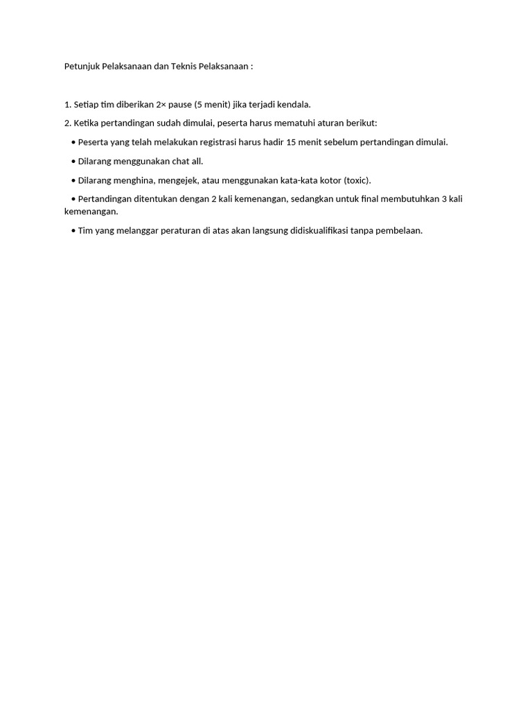 Petunjuk Dan Teknis Pelaksanaan Turnamen Mobile Lengens | PDF Petunjuk Dan Teknis Pelaksanaan Turnamen Mobile Lengens | PDF