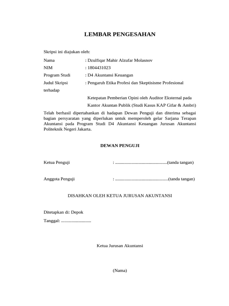 Lembar Pengesahan LTA | PDF