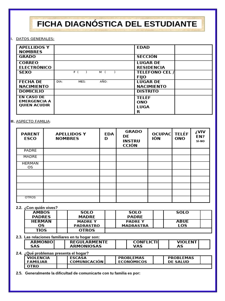 Ficha-Diagnostica-Del Estudiante | PDF
