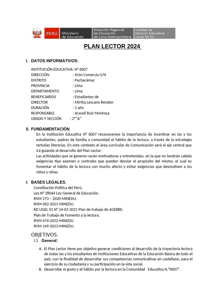 Plan Lector Aula | PDF