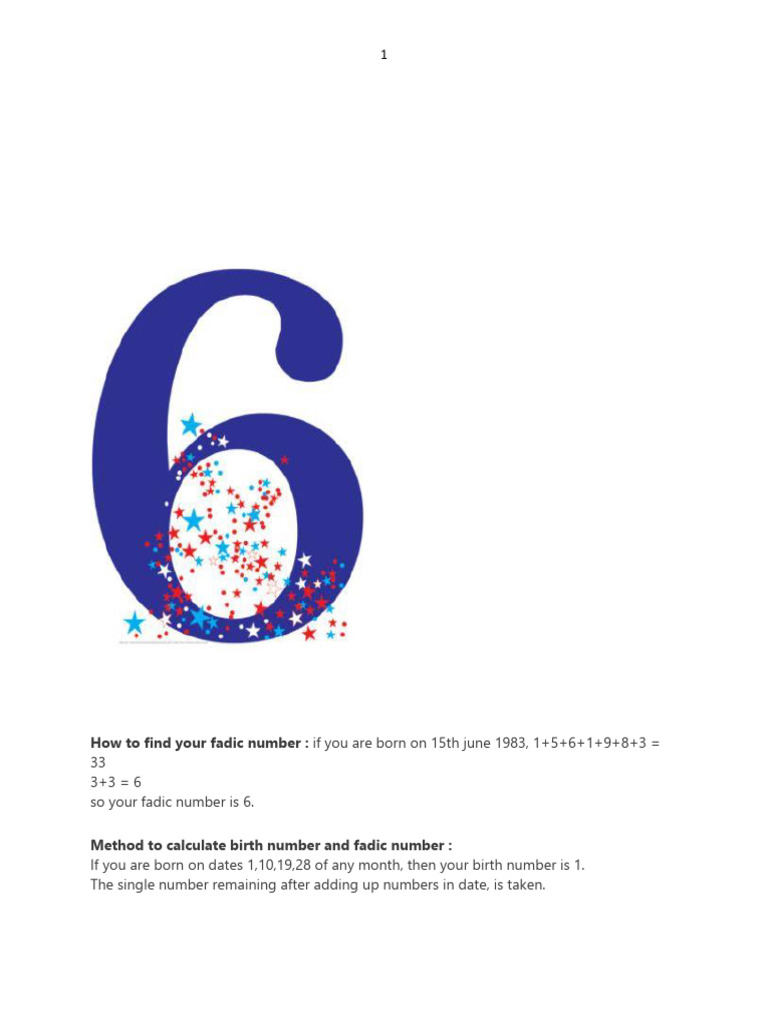 Predictions For Birth Number 1 and Fadic Number 6 | PDF