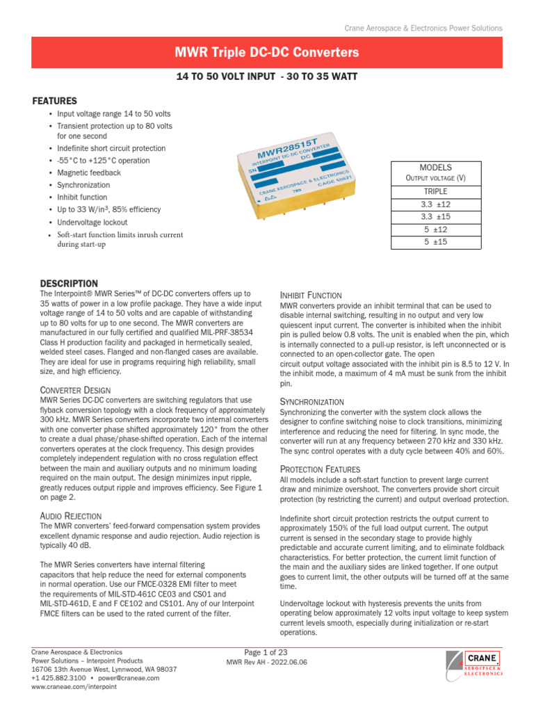 MWR DC DC Converters | PDF | Power Supply | Electronics