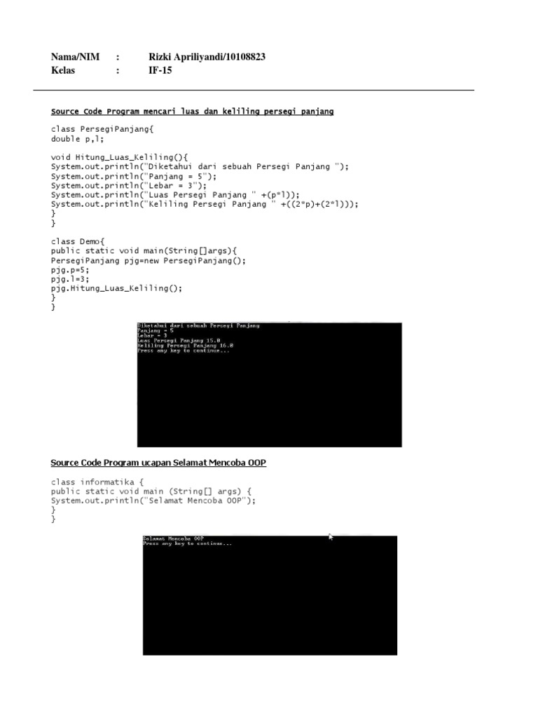 Source Code Program Mencari Luas Dan Keliling Persegi Panjang | PDF