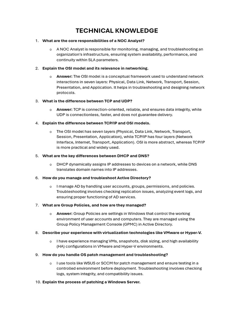 NOC Analyst Interview Questions | PDF