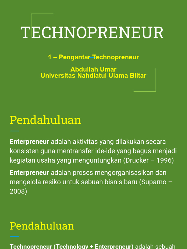 1 - Pengantar Technopreneur | PDF