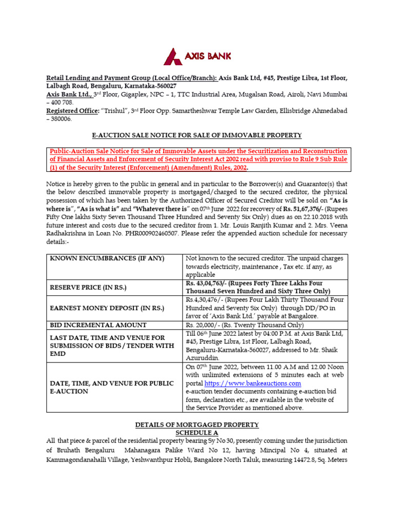 Sale Notice - PHR000902460507 - LOUIS RANJITH KUMAR 4 | PDF