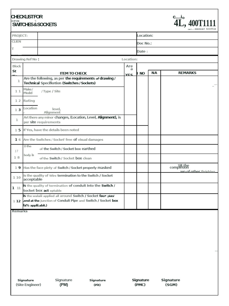 Switchboard Installation Checklist | PDF | Manufactured Goods ...