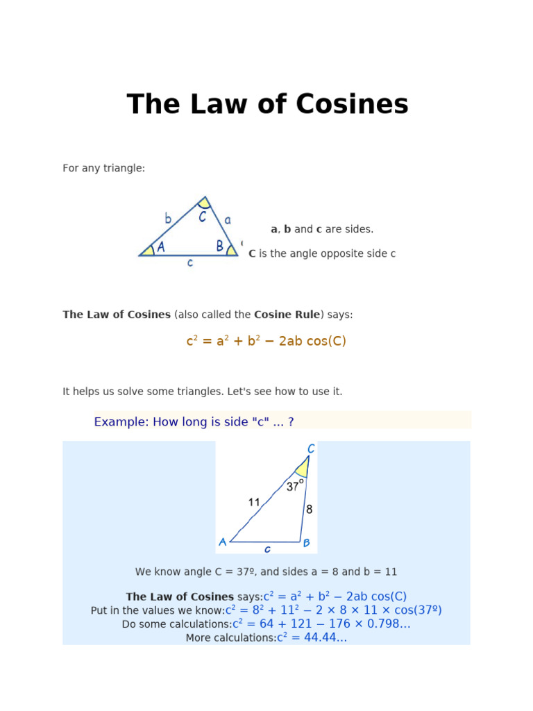 Cosine Law | PDF