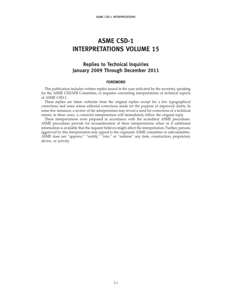 Asme CSD-1 Interpretations Volume 15 | PDF
