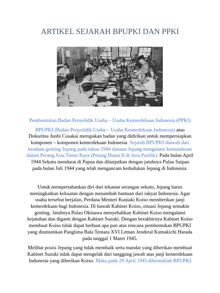 Artikel Sejarah Bpupki Dan Ppki | PDF