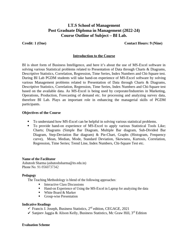 BI Lab. Course Outline | PDF