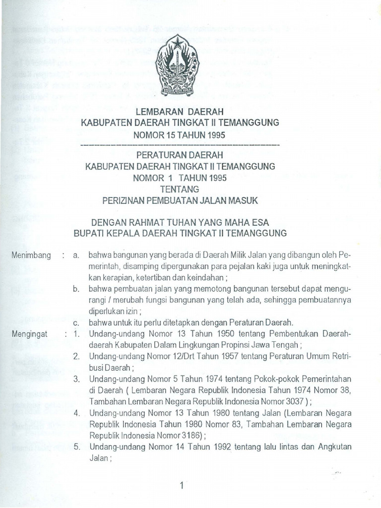 Peraturan Izin Pembuatan Jalan Masuk Temanggung | PDF | Pengelolaan ...