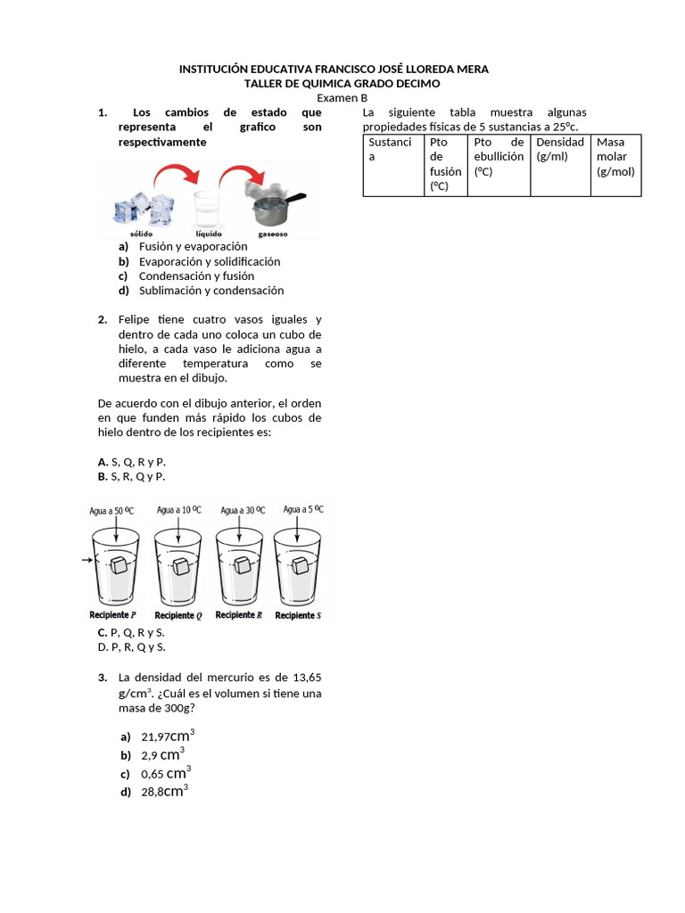 Prueba B Propiedades de La Materia | PDF | Agua | Líquidos