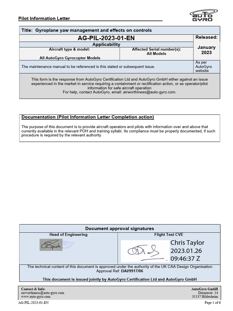 AG PIL 2023 01 EN Gyroplane Yaw Management and Effects On Controls | PDF