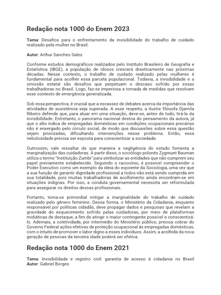 Redações Nota 1000 - ENEM | PDF
