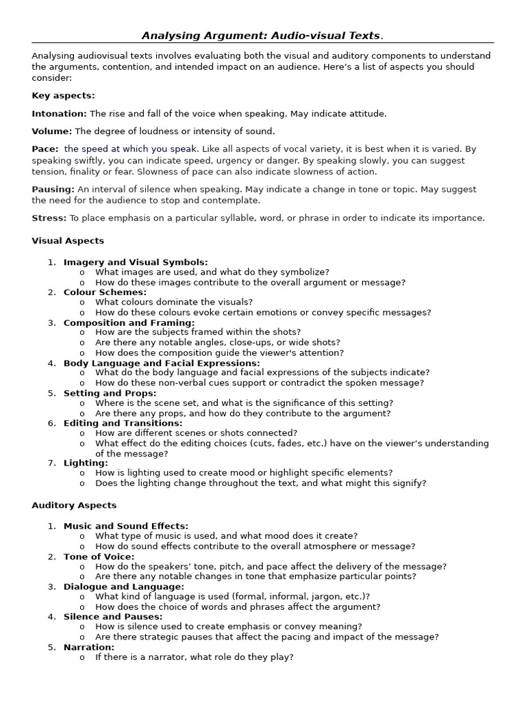 Aspects To Analyse in AV Texts 2024 | PDF