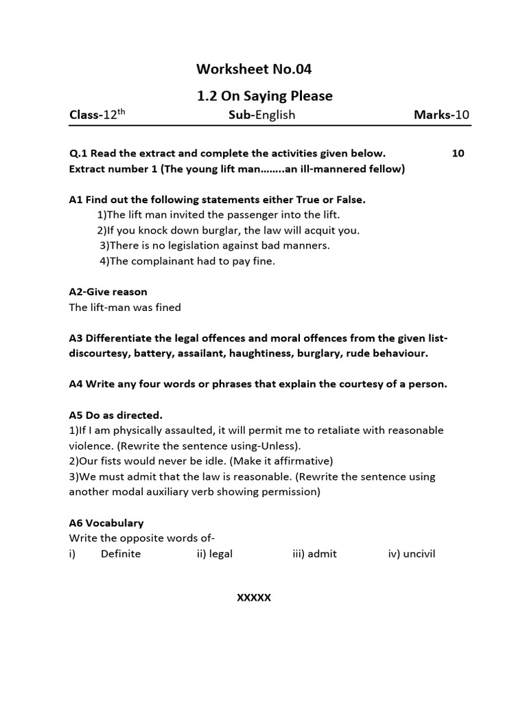 Worksheet No.04 1.2 On Saying Please | PDF