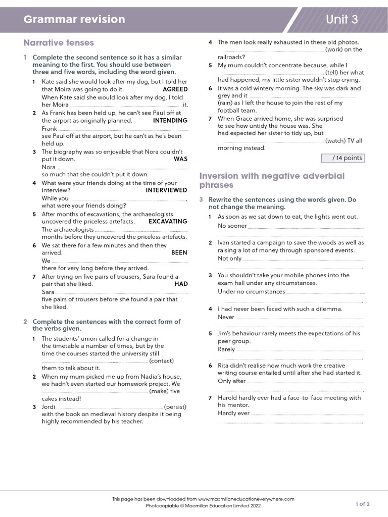 UNIT 3 Grammar Revision-1-2 | PDF