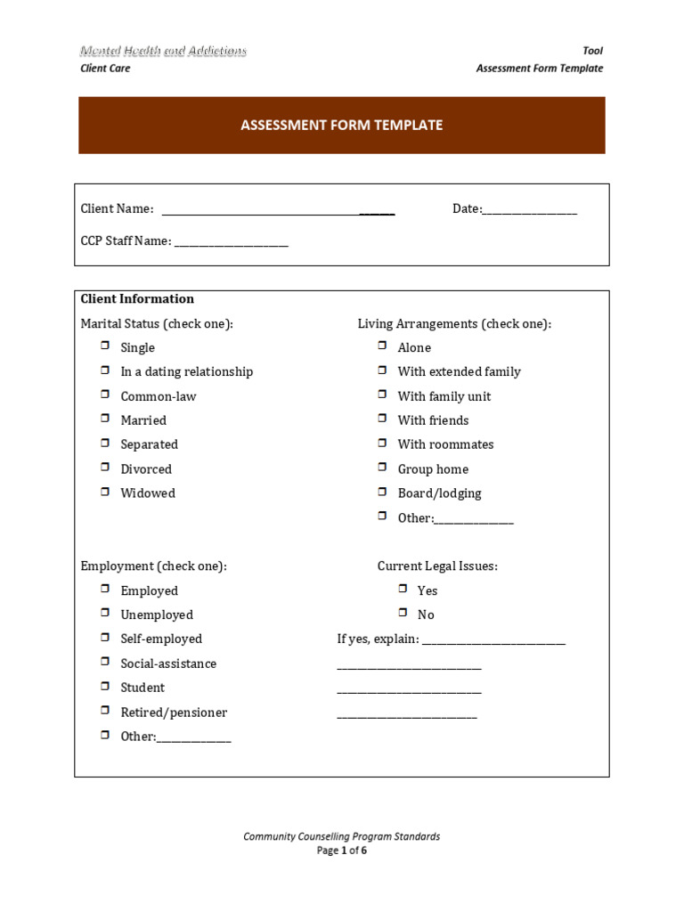 Assessment Form Template CCP | PDF | Substance Dependence | Clinical ...