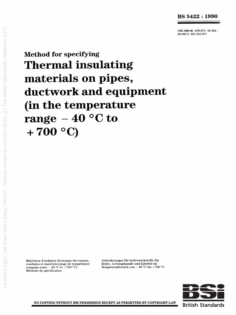 BS 5422 - 1990 Method For Specifying Thermal Insulating Materials On ...