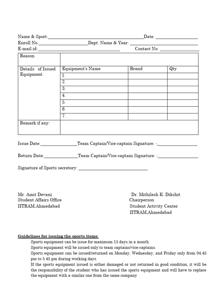 Form For Issuing Sports Items R1 | PDF