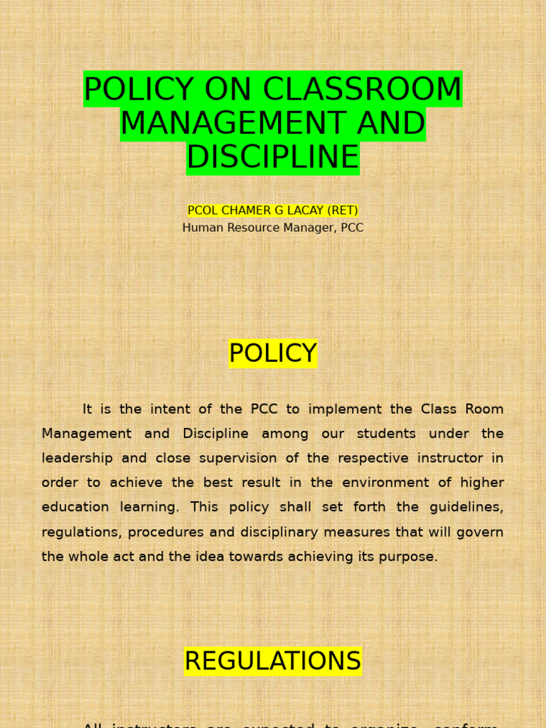 Policy On Classroom Management and Discipline | PDF