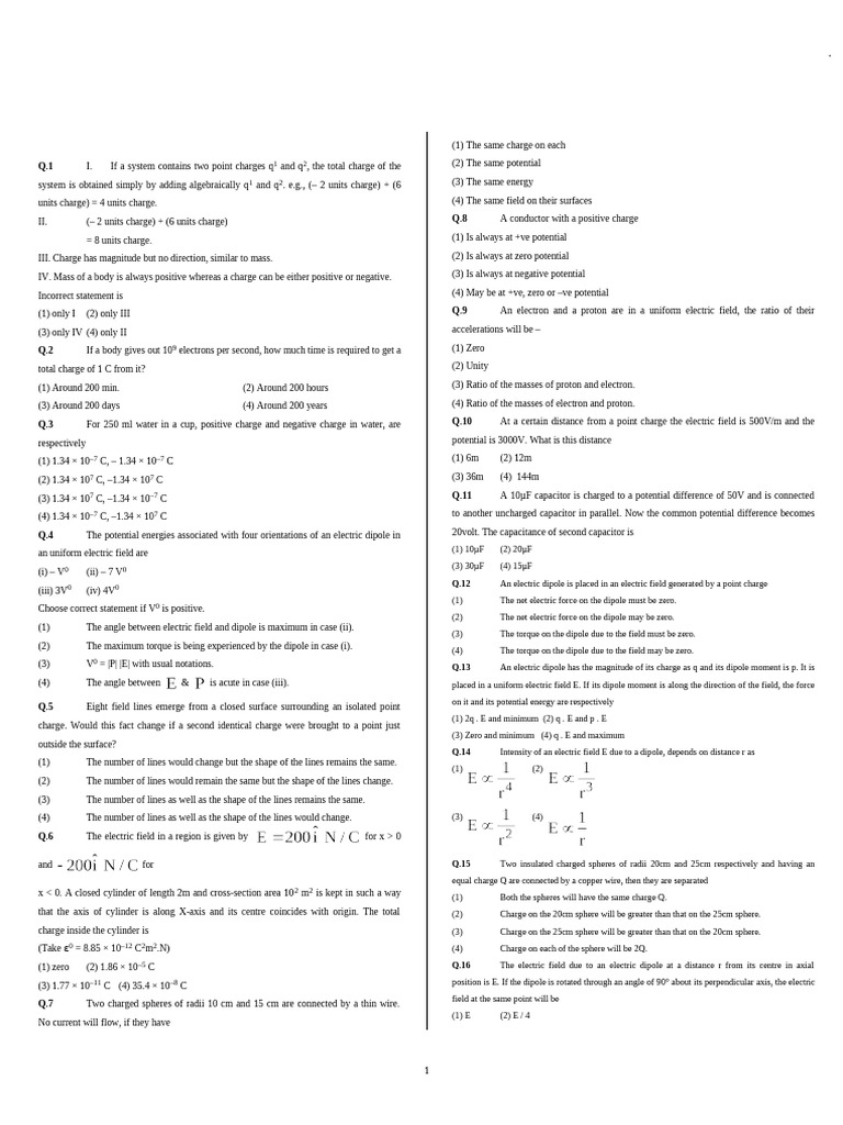 XII-Physics Chapter test-16-Electrostatics | PDF