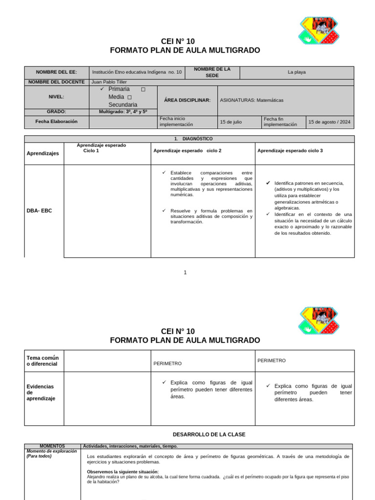 Plan de Aula de Geometria Multigrado | PDF