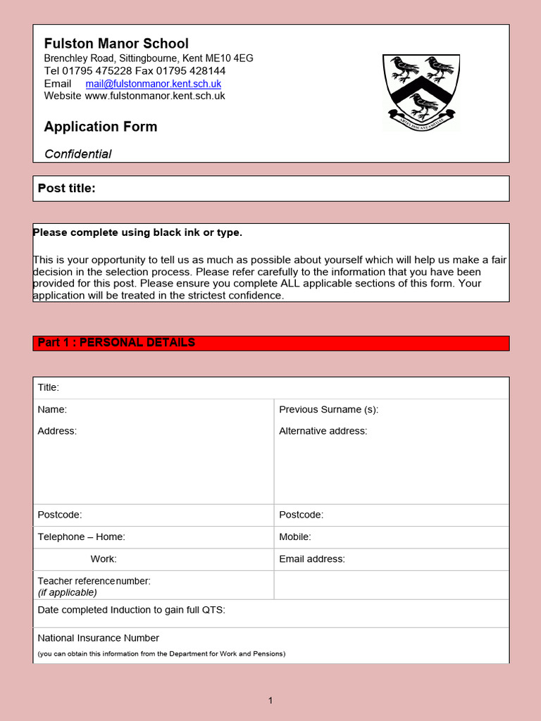 Fulston Manor School Application Form PDF.328453543 | PDF | Criminal Record | Justice