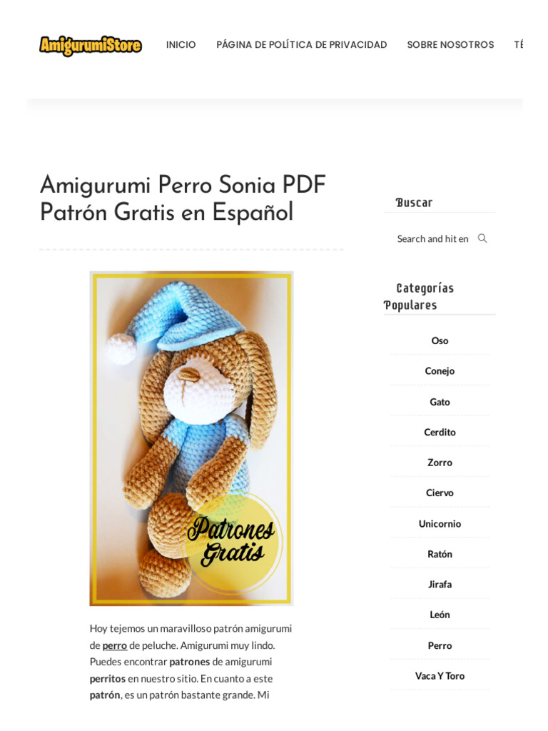 Amigurumi Perro Sonia PDF Patrón Gratis en Español - Amigurumistore | PDF
