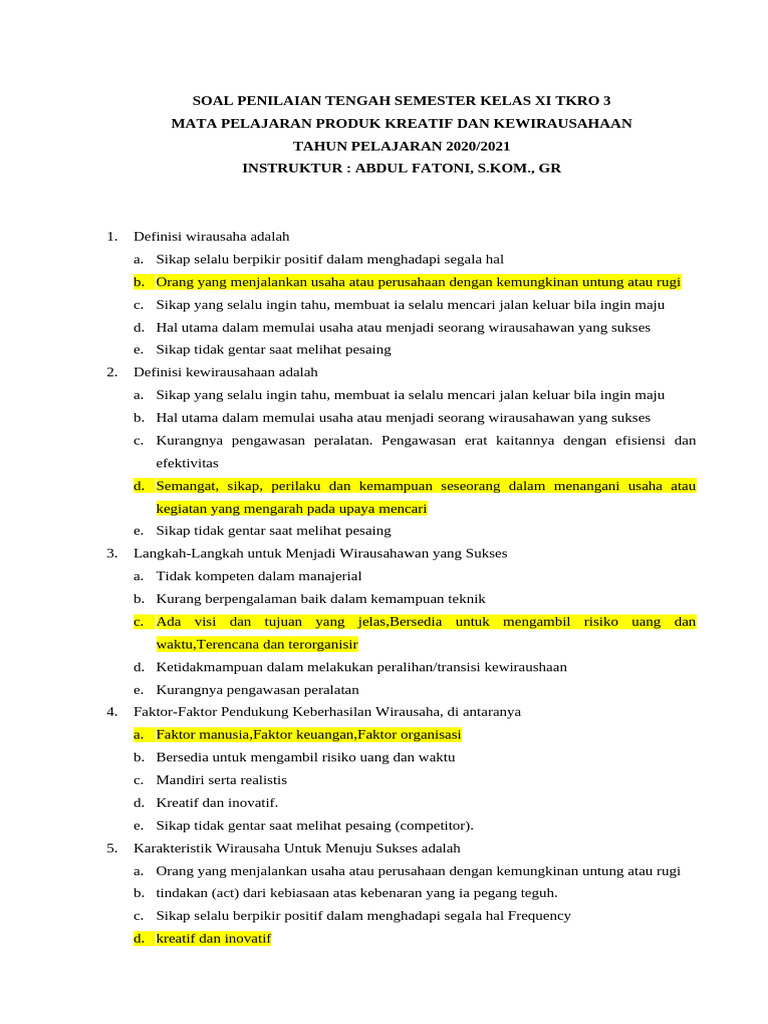 Soal Penilaian Tengah Semester Kelas Xi Tkro 3 | PDF