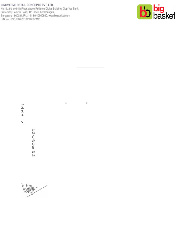 Bigbasket Offer Letter - Pranav K | PDF Bigbasket Offer Letter - Pranav K | PDF