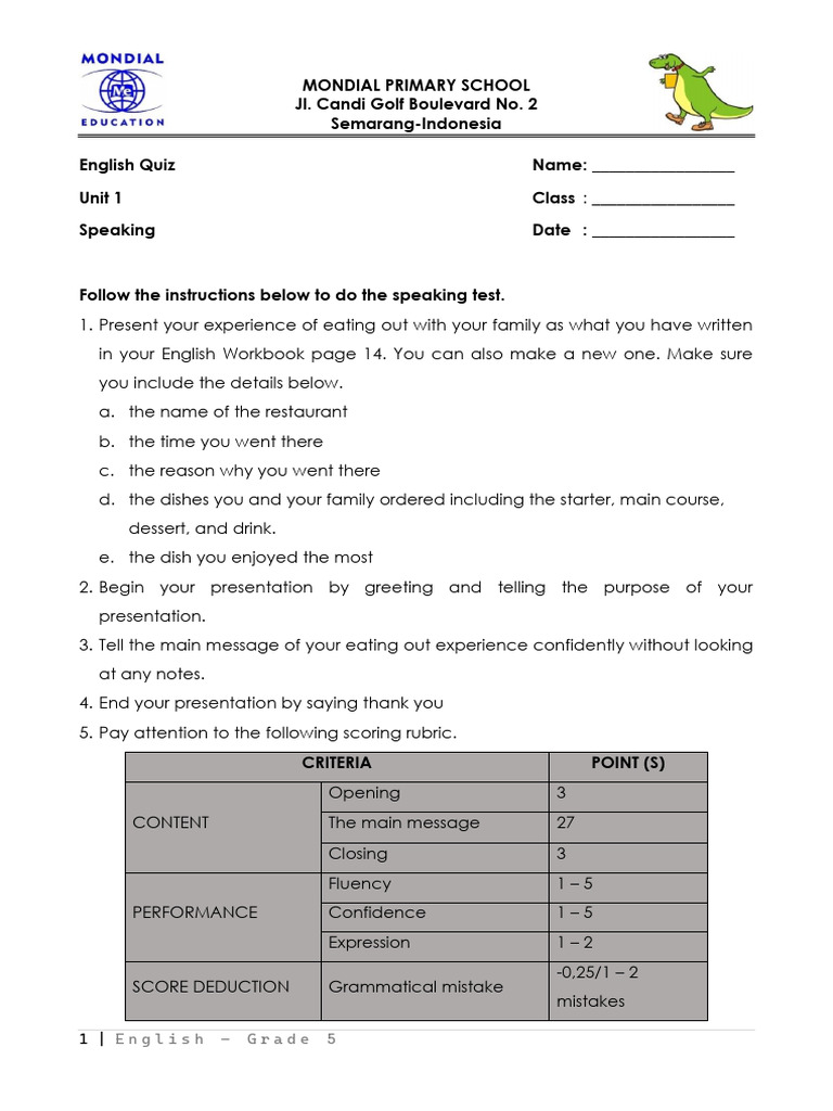 English Speaking Test G5 Pdf