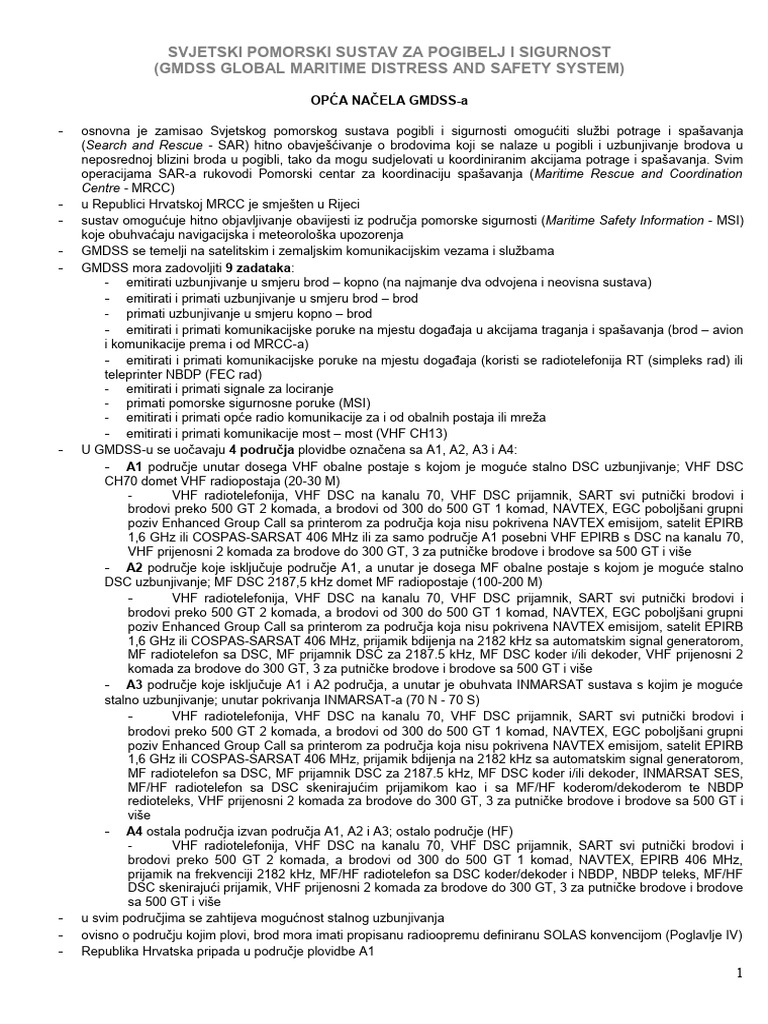 Komunikacije U Gmdss Skripta Ukratkodoc - Compress | PDF