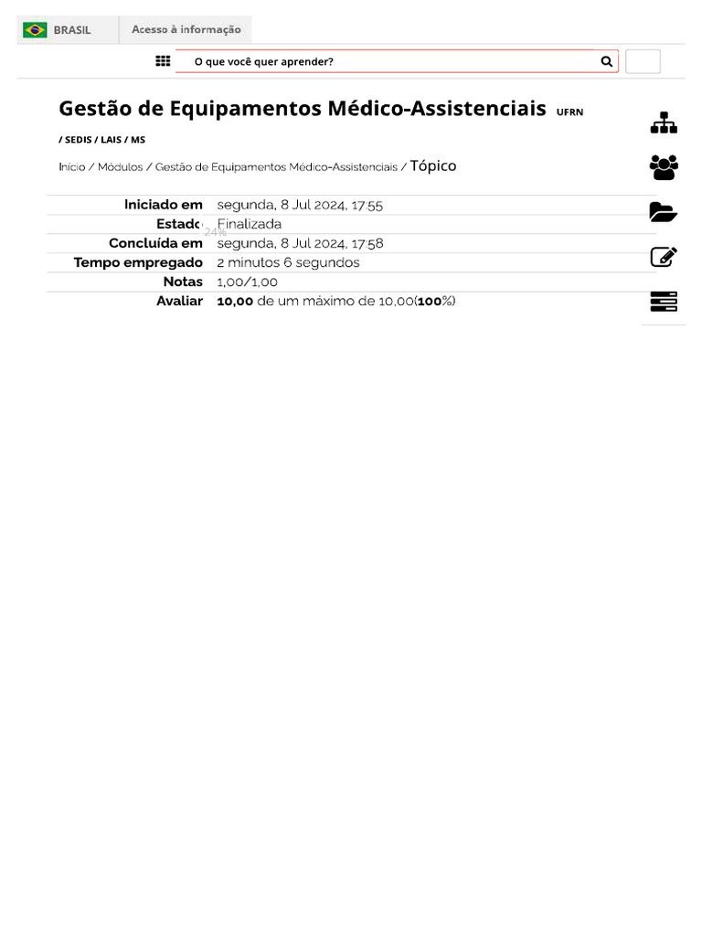 Prova Curso de Gestão de Equipamentos Médicos | PDF