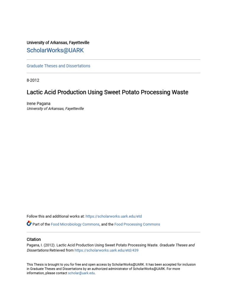 Lactic Acid Production Using Sweet Potato Processing Waste | PDF