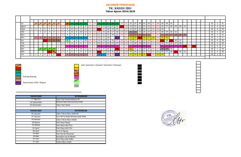 Kalender Pendidikan 2024-2025 Tk. Kasih Ibu | PDF