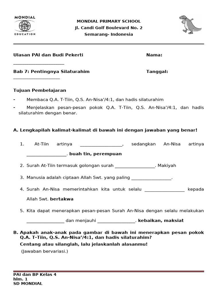 REVIEW PAI 4 UNIT 7 (Answer Key) | PDF