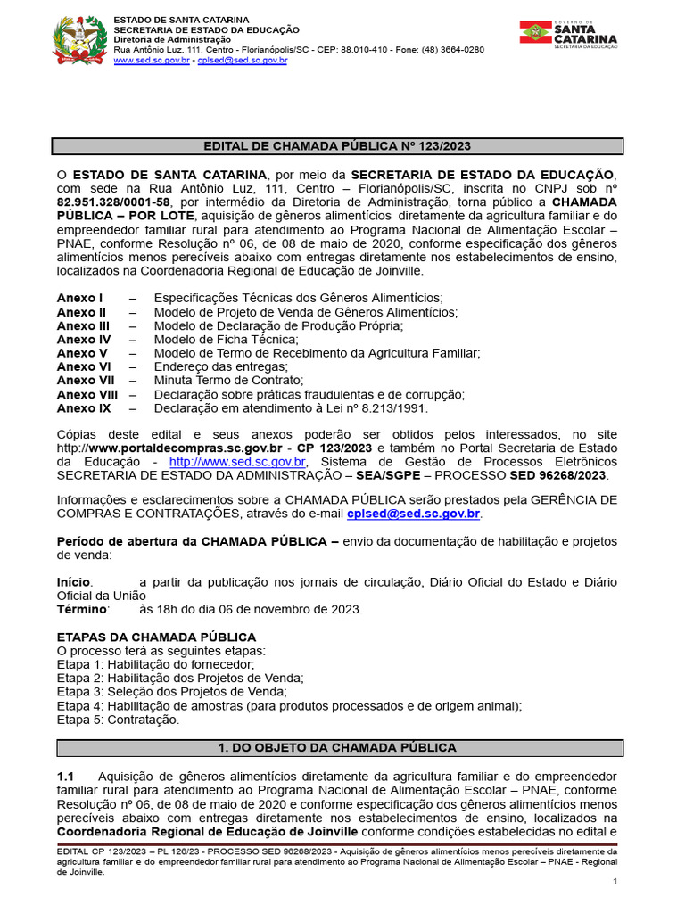Edital CP 123 2023 Joinville | PDF