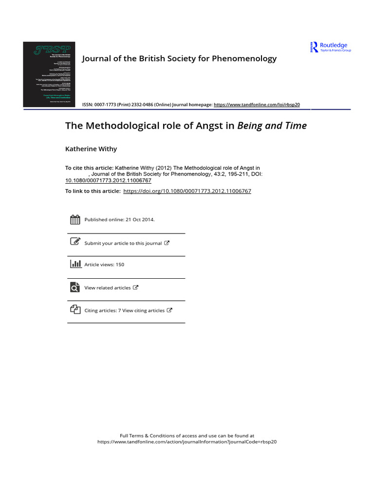 Withy, Methodological Role of Angst | PDF