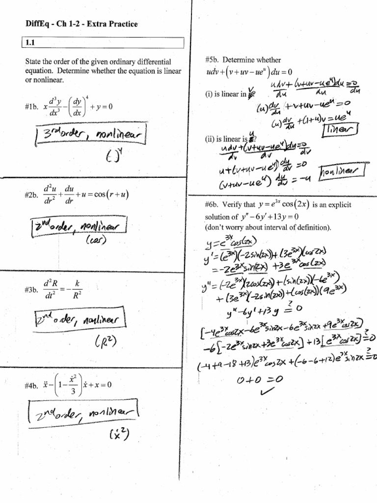 Diffeq Extra Practice Ch1 2 Solutions | PDF