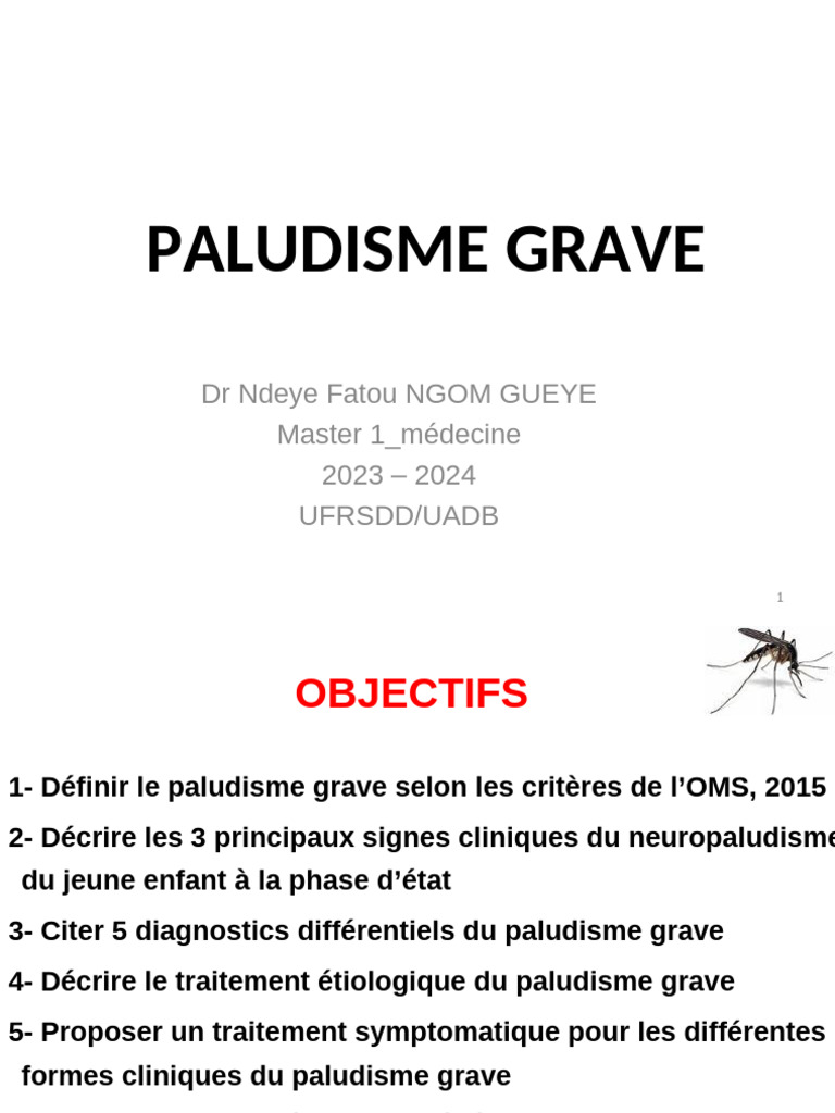 Paludisme Grave DR NGOM GUEYE 2023 | PDF Paludisme Grave DR NGOM GUEYE 2023 | PDF